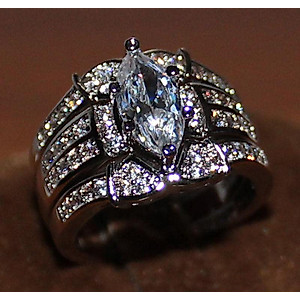 BeBold 5Ct Marquise Cut Simulated Diamond CZ Trio Wedding Set Engagement Ring for Women White Gold Plated