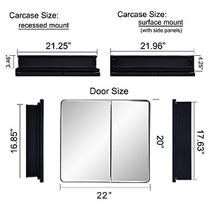 IDYLLOR LED Bathroom Medicine Cabinet with Round Corner Framed Mirror Door 22 x 20 inch, Recessed or Surface Mount, with Adjustable Glass Shelves Shelves