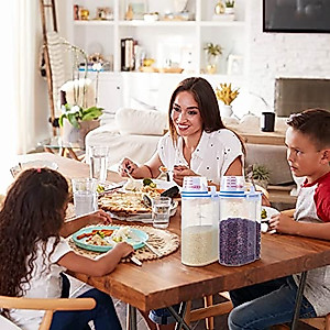 6 Pieces Rice Storage Barrel Rice Cereal Containers Dispenser Clear Kitchen Storage Bin with Pour Airtight Plastic Rice Holder Saver with Seal Buckles Measuring Cup for Cooker Flour