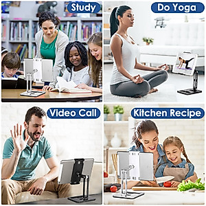 Yoobao Tablet Stand Holder, [Tightness Adjustable] 360° Swivel Foldable Aluminum iPad & Phone Stand for Desk with Heavier Base, Fit for 4.7"-12.9" Microsoft Surface Pro/iPad- Silver