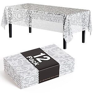 Exquisite Lace Table Cloth Rectangle Table 12-Pack Tablecloths | Plastic Table Cloth Disposable 54" X 108" Clear Table Cover | White Table Cloth Rectangle | Rectangle Tablecloth Lace Tablecloth