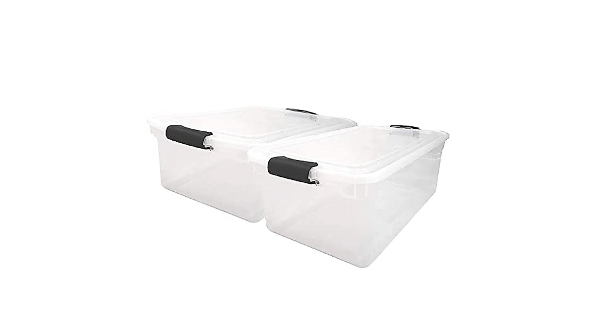 Homz 64 Quart Stackable Storage Bins - Secure Latching Lids (2 Pack)