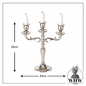 Hamptons Three Arm Silver Candelabra, Hand Crafted of Silver Aluminum Nickel, 10.25 Inches High, Weighted