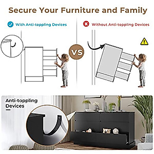 EPHEX 6 Drawer Dresser, Black Chest of Drawers, Storage Tower Clothes Organizer Closet, Double Dresser for Bedroom, Living Room, Entryway, 51.6''L x 15.7''D x 29.3''H