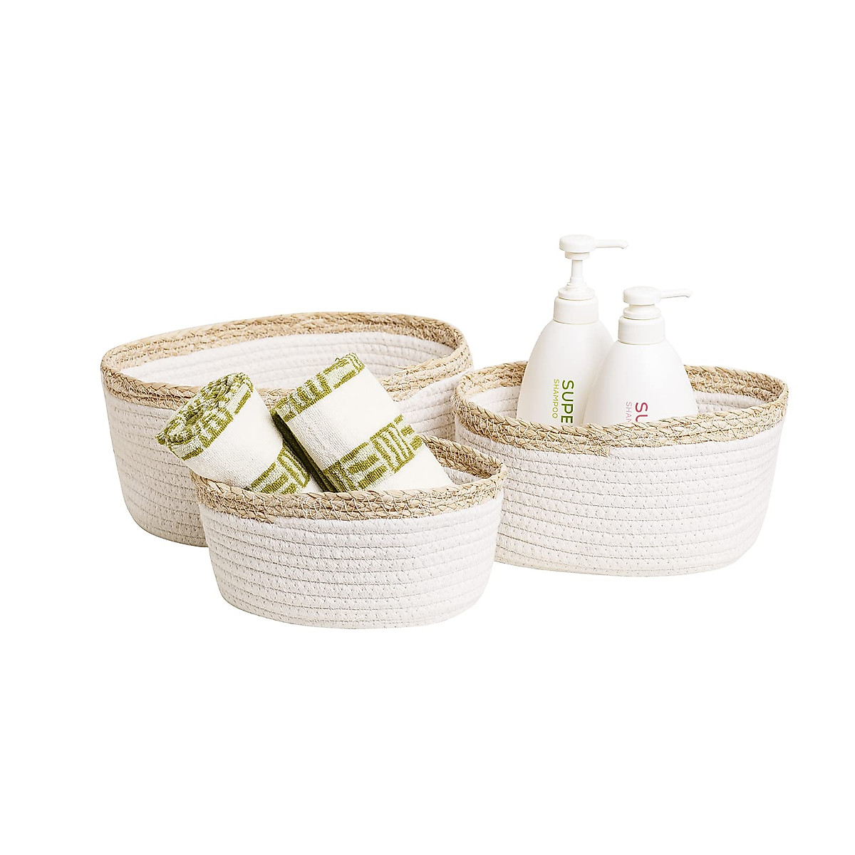 3-Pack Rope Woven Storage Baskets - Home Organizing Bins and Toy Organizer, Durable Nursery Baskets Organizer Bins,Cotton with Corn Skin Design