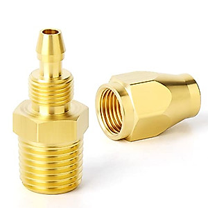GASHER 5PCS Brass Pneumatic Replacement Fitting, Reusable Hose End Repair Fitting 1/4" Barb（Suitable for 1/4" ID，5/16" OD air hose) x 3/8" NPT Rigid