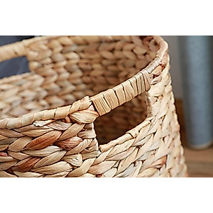 Vintiquewise Water Hyacinth Large Round Wicker Wastebasket with Cutout Handles
