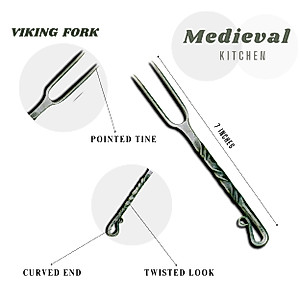 Hand Forged Medieval Eating Utensils Set with Leather Cover - 4 PCS Viking Cutlery Set Fork Spoon and Knife Set - Medieval Feasting Silverware and Flatware Set