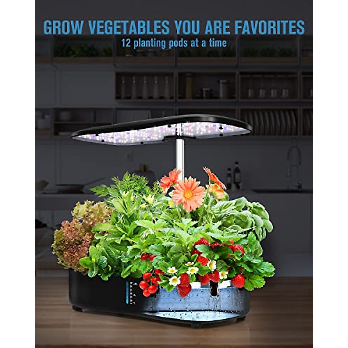 ONME Hydroponics Growing System, Indoor Herb Garden Kit with Grow Light, Indoor Gardening System with 12 Plant Pots, Aero Garden with Quiet Smart Water Pump Height Adjustable