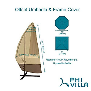 PHI VILLA Patio Umbrella Covers for Outdoor, Large Waterproof 600D Oxford Heavy Duty Fabric Umbrella Canopy Covers for 9-13 Feet Outdoor Offset Umbrellas, (Frame Covers)
