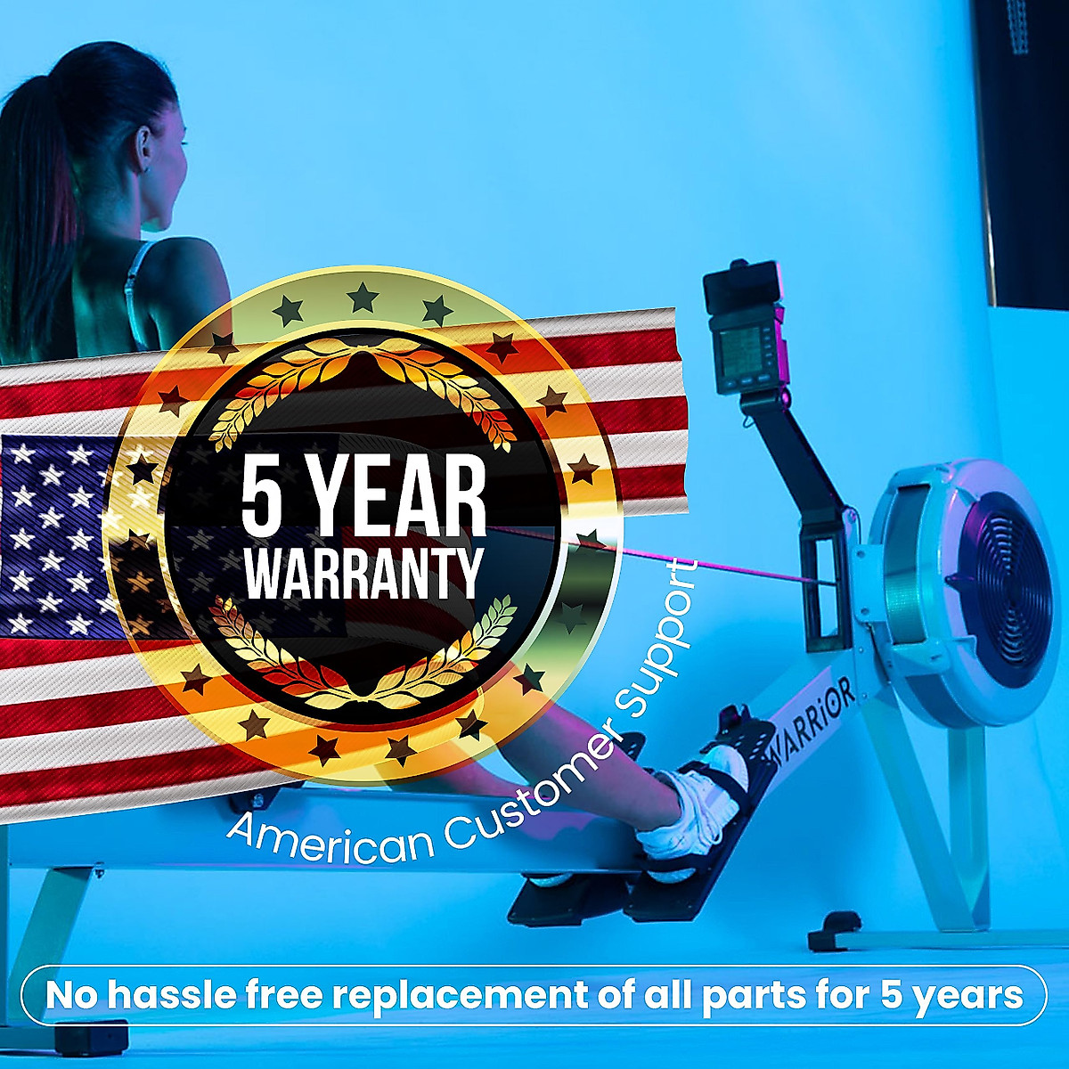 Row Warrior Air Rowing Machine | Foldable Gym-Quality Row Machine | 10- Damper Levels Cardio Machine for Full-Body Workout | Rowing Machine for Home Use with LED-Monitor | Rower Machine for Home Gym