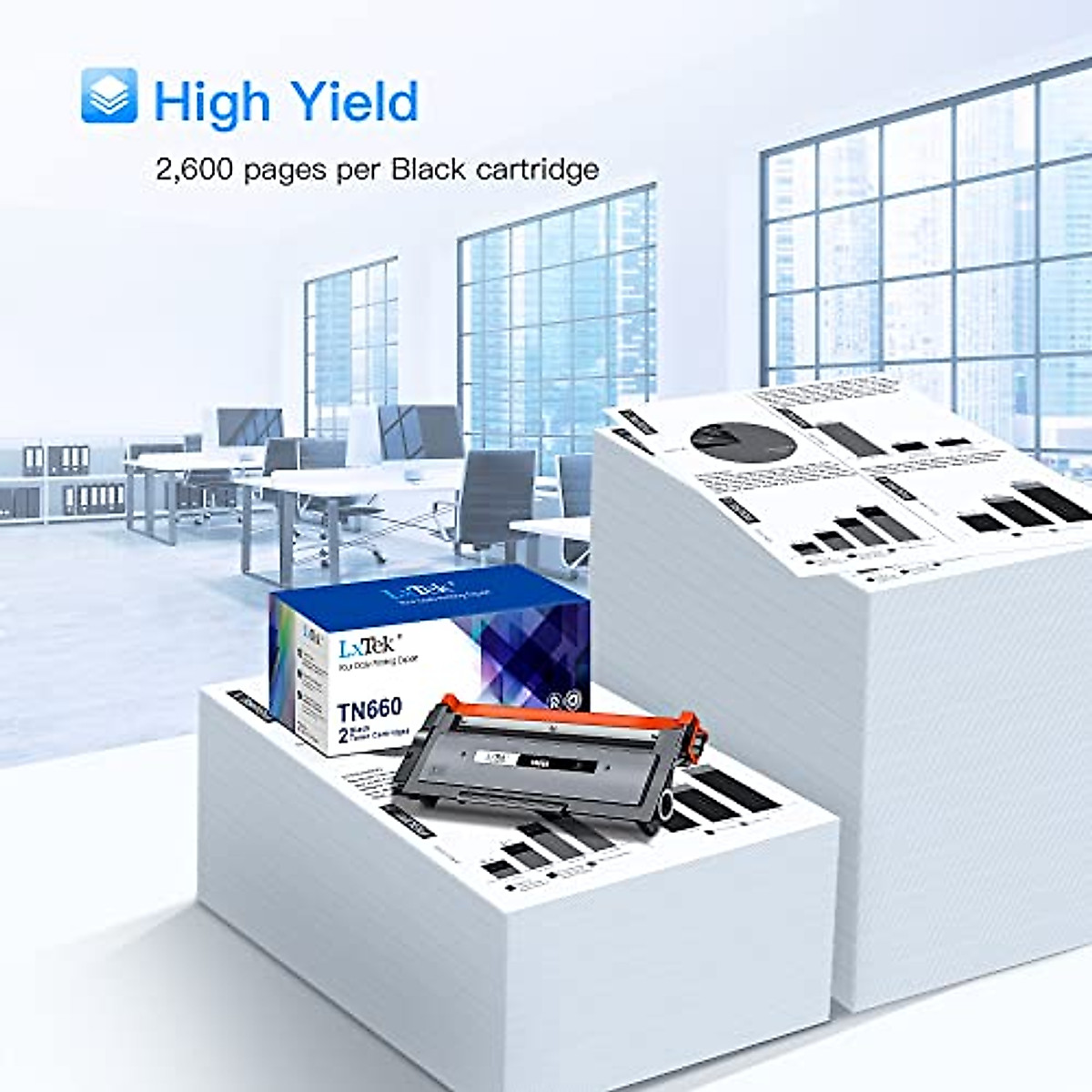 LxTek Compatible Toner Cartridge Replacement for Brother TN660 TN-660 TN630 TN-630 to Compatible with HL-L2300D HL-L2380DW HL-L2340DW HL-L2320D DCP-L2540DW MFC-L2740DW Printer(2 Black), High Yield