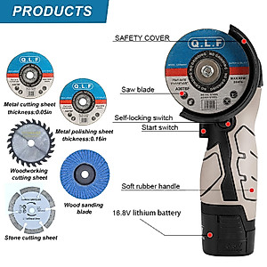 ZFULVO Cordless Brush Angle Grinder Kit, 19500rpm Mini Electric Angle Grinding Tool with 2pcs 16.8V 2000mAh Batteries and 5-Cutting Discs, Grinder Handheld Cutter for Metal Wood