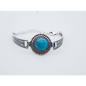 ZIVEMOT Western National Style Vintage Turquoise Bracelet Silver Turquoise Bangle Western Jewelry for Women