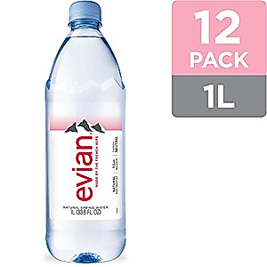 evian Natural Spring Water, PH Balanced with Natural Electrolytes, 33.8fl oz./1L Bottles (pack of 12)