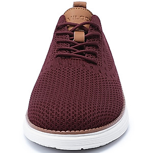 VILOCY Men's Casual Dress Sneakers Oxfords Business Shoes Lace Up Lightweight Comfortable Breathable Walking Knit Mesh Fashion Sneakers Tennis Wine Red,EU44