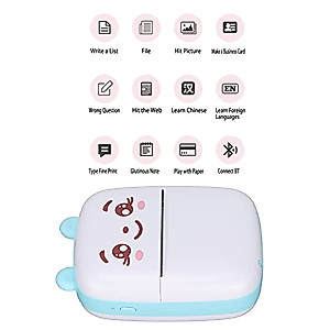 Deryang Mini Printer, Photo Printer Low Working Noise Environmental Friendly for Student for Household for Outdoor for School