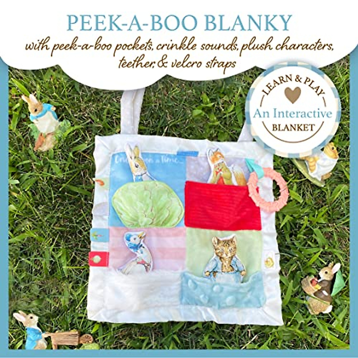 KIDS PREFERRED Beatrix Potter Peter Rabbit Peek-a-Boo On The Go Blanky, Activity Lovey Security Blanket for Babies, Multicolor