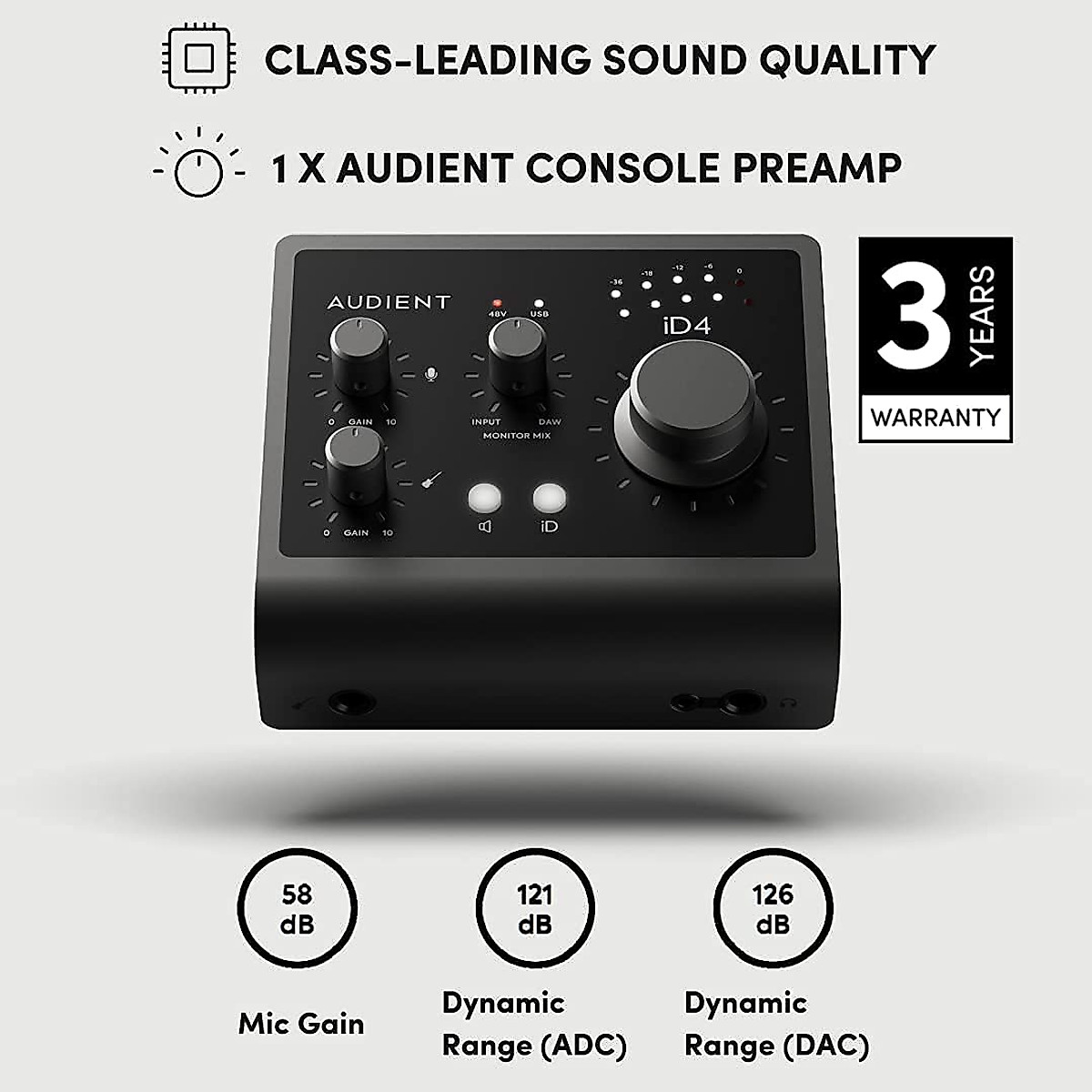 Audient iD4 MKII USB-C Audio Interface with Over-Ear Stereo Headphones and XLR Mic Cable
