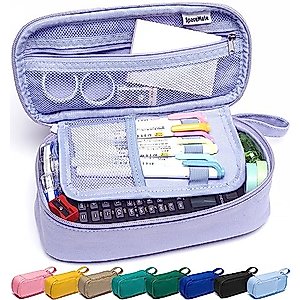 SPACEMATE Heavy Duty Canvas Pencil Case Pouch Bag - Holds 50-100 Pencils - Large Big Capacity Aesthetic Pen Case School Supplies for Girls Women Adults (Purple)