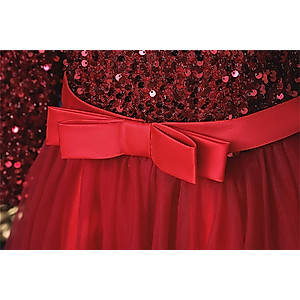 Baby Girls Valentine's Day Sequin Dress Outfit Party Clothes Girl Kids Long Sleeve Wedding Princess Pageant Dresses (Red, 11-12 Years)