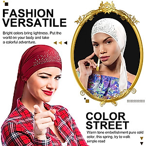Geyoga 6 Packs Rhinestone Head Scarf Stretchy Head Wrap Women Bandana Beanie Pre Tied Durag Turban Cap Skull Cap Headbands(Vivid Colors)