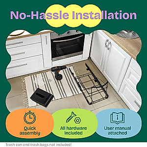 Spaces Tools Pull Out Trash Can Under Cabinet Shelf - Under Sink Trash Can Pull Out Slider for 30–40 Quart Cans Up to 125 lb - Cabinet Trash Can Pull Out Kit w/Garbage Bag Holder - (Can Not Included)