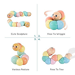 Classic World Wooden Twisting Caterpillar, Colorful Wooden Toy for 1 Year Baby & Toddler Early Learning Education, Pink