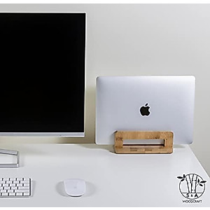 S&A WOODCRAFT Bamboo Vertical Laptop Stand, Adjustable Wooden Laptop Holder, Non-Slip Laptop Dock Compatible with Apple MacBook, Microsoft Surface, Gaming Laptops, IPad, Tablets