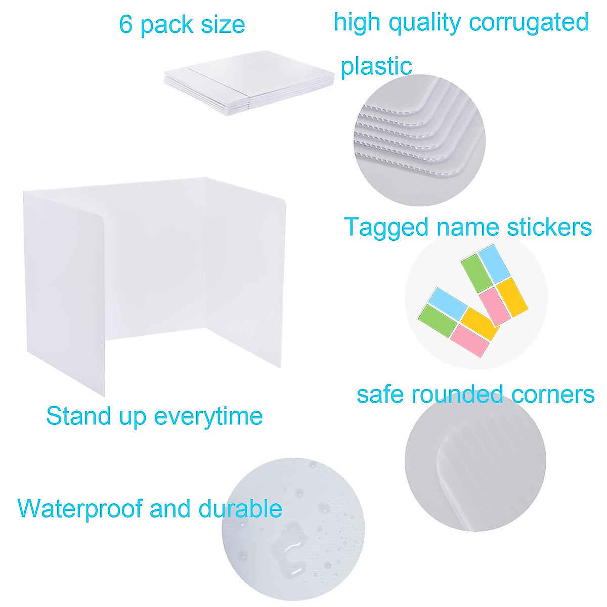 6 Pack Privacy Shields for Student Desks, Privacy folders for Student Testing Desk dividers- Includes Extra Labels