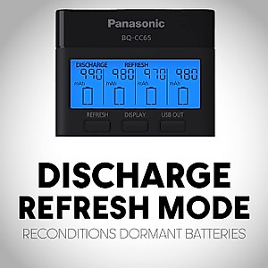 Panasonic K-KJ65KHA4BA Super Advanced 4-Position Quick Charger with LCD Indicator Panel, USB Charging Port and 4AA eneloop pro Rechargeable Batteries, Black