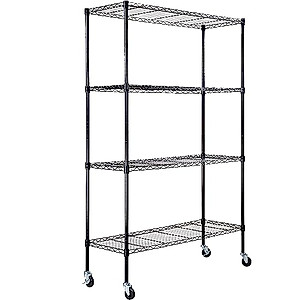 VEVOR Storage Shelving Unit, 4-Tier Adjustable Storage Shelves, 48" L x 18" W x 74" H Garage Storage Shelves, Metal Shelves with Wheels for Kitchen Pantry Basement Bathroom Laundry