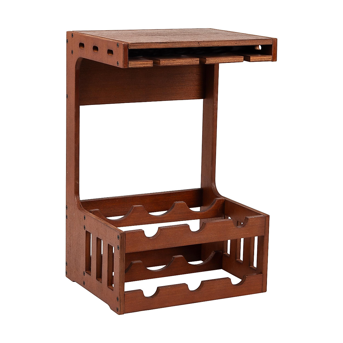 Mind Reader Floating Wooden Decor, 6 Bottle Stand, Stem Glass Organizer-Brown Wine Rack, 20" x 13" x 10"