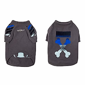 ChoChoCho Woof Knit Dog Sweater, Fashion Design Thermal Knitted Dog Sweaters for Dogs Puppy Small Medium Large, Warm Doggy Sweater Winter Clothes (Blue/Grey, 5XL)