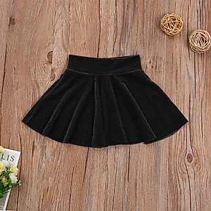 GOOCHEER Infant Toddler Baby Girl Pleated Skirt Velvet High Waist Mini Skirt Fall Warm Princess Skirt Casual (Black, 6-12 Months)