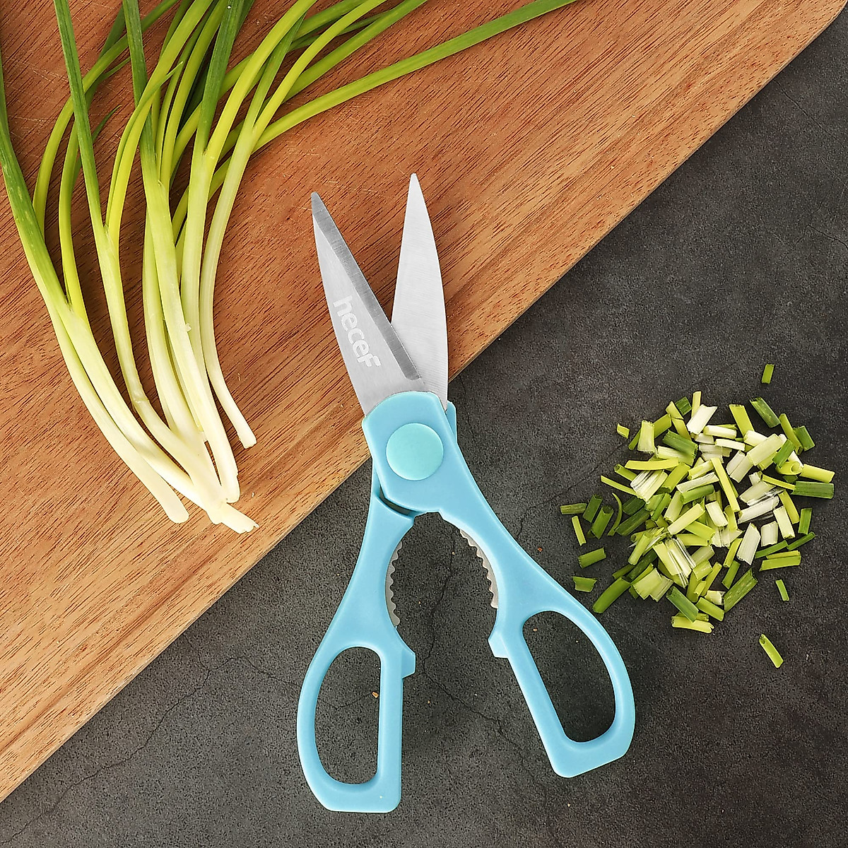 hecef 14 Pieces Knife Set with Block, Rainbow Titanium Knives Set with Laser Pattern, Martensitic Stainless Steel Chef Knife Set with Sharpener, Steak Knife, Scissors, Mothers Day Gift(Blue)