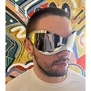 Gizzutech Y2K Sunglasses for Men&Women,Futuristic Wrap Around Sunglass,Cool Alien Shield Oversized Sun Glasses