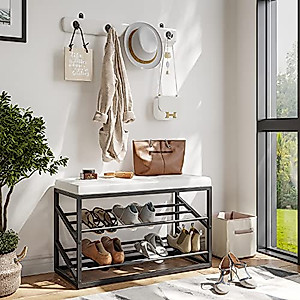 Entryway Bench with Shoe Storage for Living Room Shoe Rack Bench,Shoe Bench Entryway with Cushion,Adjustable-Height Shoe Bench with Storage,Storage Bench Entryway Shoe Rack Bench Featuring Coat Rack