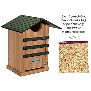 JCs Wildlife Screech or Saw-Whet Owl House - Cedar Nesting Box With Poly Lumber Roof - Made in the USA