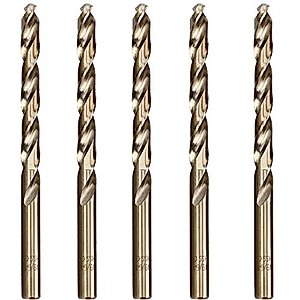 Hymnorq M35 Cobalt Steel Fractional 19/64 Inch Dia. x 4.37 Inch Long Twist Drill Bit Set of 5pcs, Jobber Length Round Shank, Self-Centering Split Point Heat Resistant for Metalworking