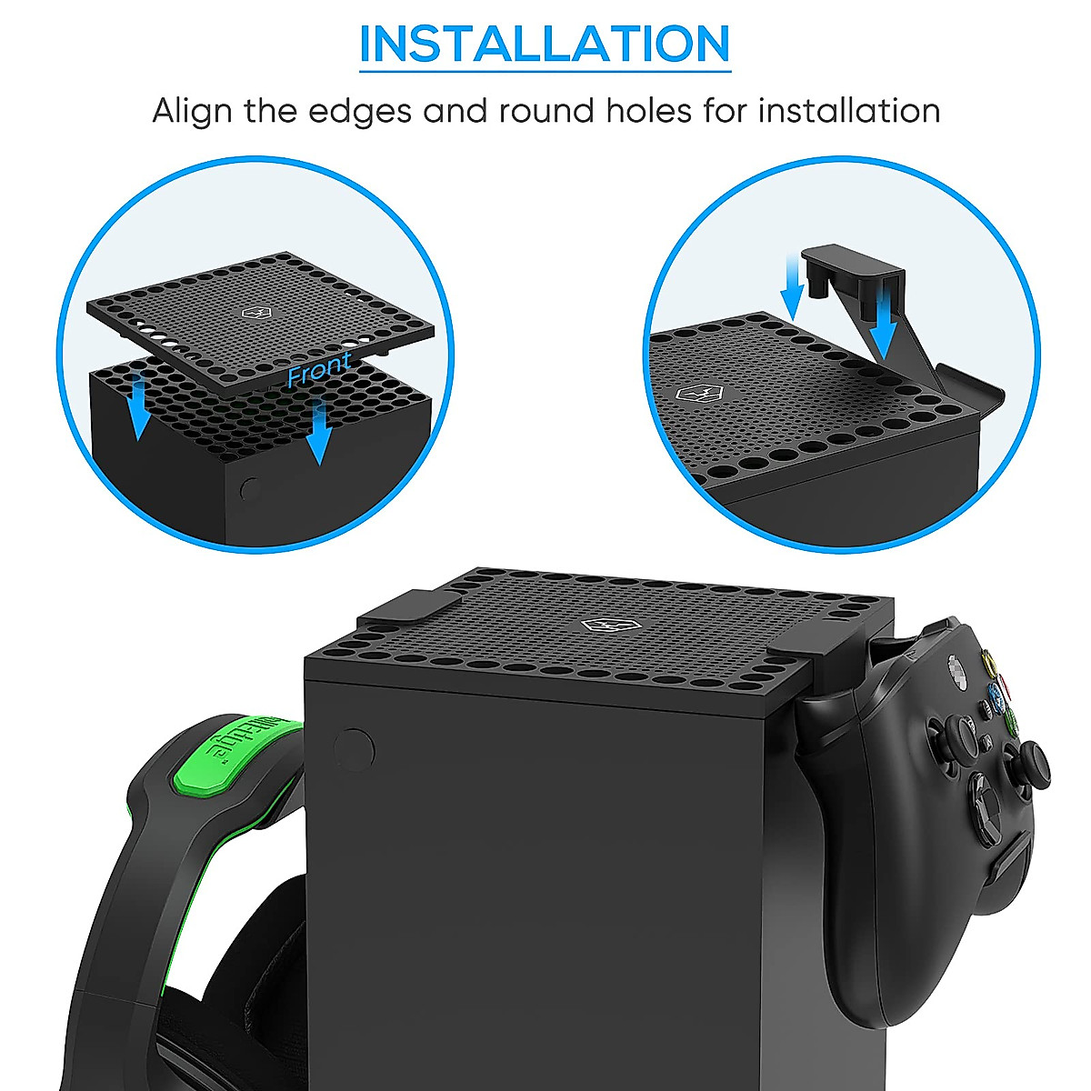 Controller Holder Mount Compatible with Xbox Series X with Dust Filter Cover, YUANHOT Mount for Controllers and Headset with Cooling Fan Filter Dustproof Cover Fan Grills