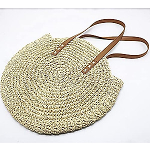 Block Garden Handmade Straw Shoulder Bag for Women Beach Bag Tote Handbag, 01 beige