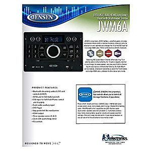 Jensen JWM6A DVD|USB|AUX|HDMI| Wallmount Stereo with App Control (jControl), Bluetooth A2DP/AVRCP Streaming Audio, Compatible with iPod/iPhone Control & Charging, DVD/CD-R/RW/MP3, 12V DC (Renewed)
