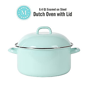 Martha Stewart Thayer 6.4-Quart Enamel On Steel Scratch Resistant Dutch Oven w/Lid - Martha Blue, Induction Safe