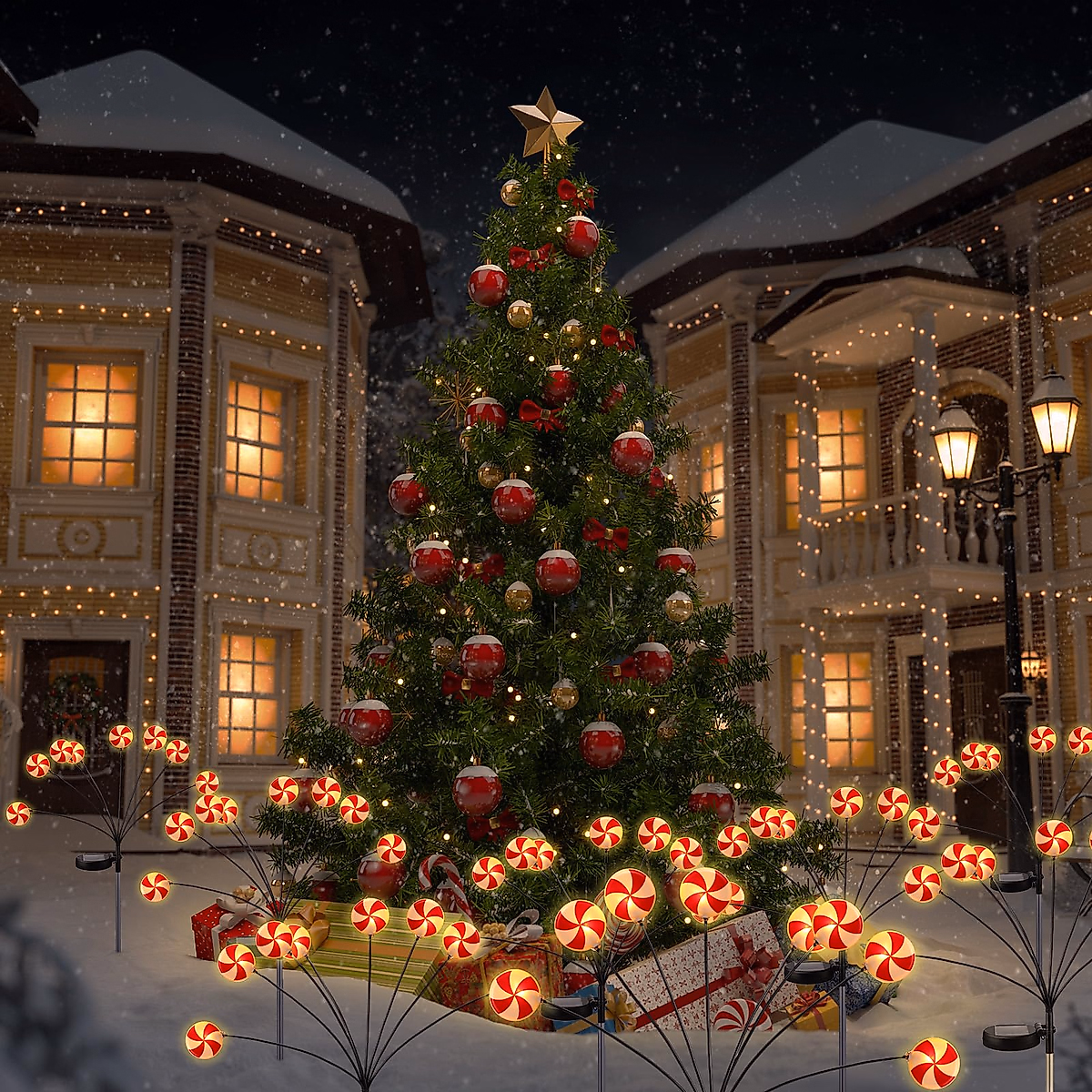 VIHOSE 4 Pack Christmas Solar Outdoor Lights Waterproof Swaying Light LED Firefly Solar Pathway Lights Solar Lights Outdoor with Stake for Garden Yard Patio Xmas Halloween Decorations (Candy Cane)