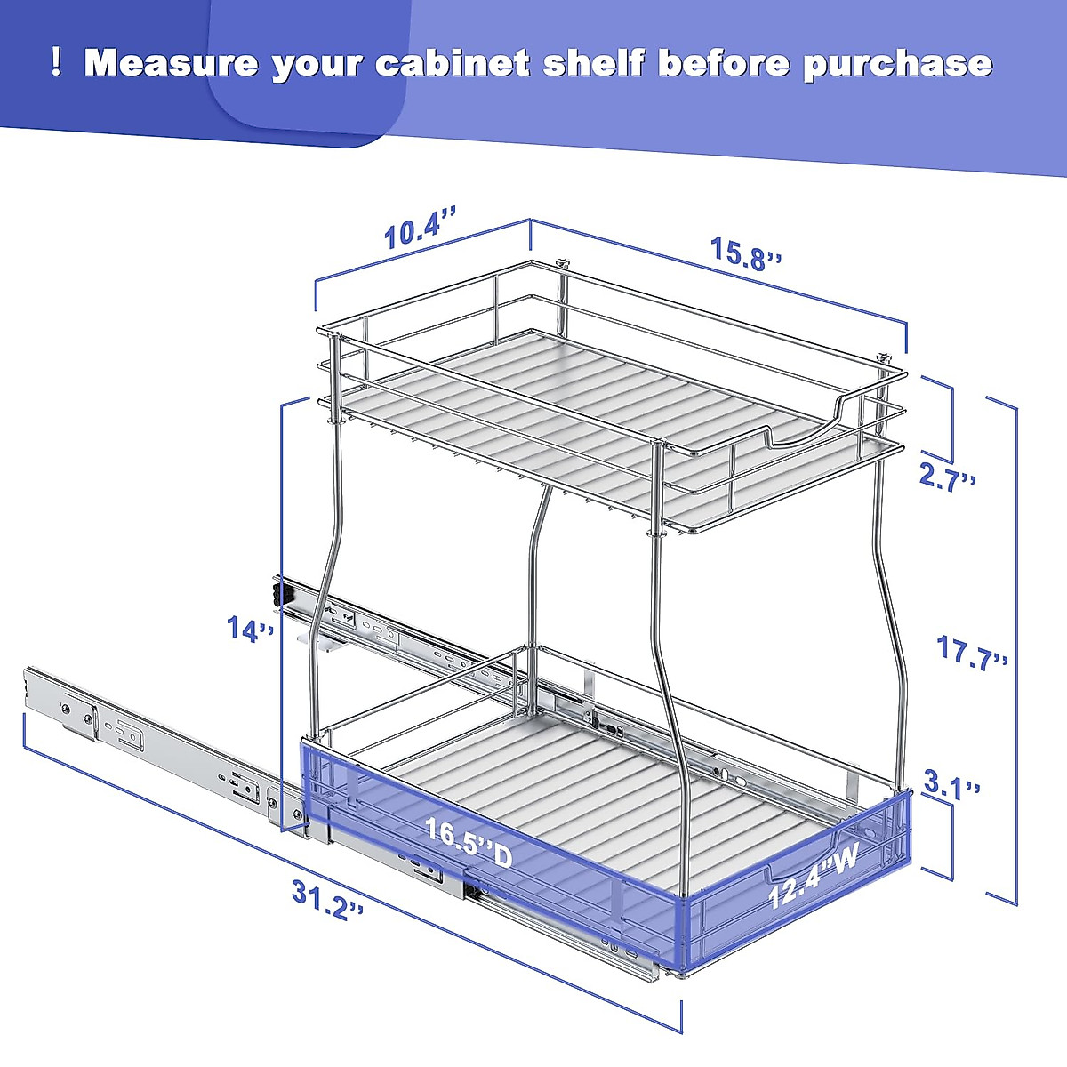Under Sink Organizers and Storage for Bathroom Kitchen, Pull Out Cabinet Organizer, Slide Out Spice Rack Organizer for Cabinet