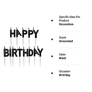 Happy Birthday Text Candles on Toothpicks 13 Alphabet Birthday Candles for Cake Topper Decoration B-Day Party Candle, Jumochi (1.18 inch, Black)