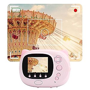 Instant Print Camera for Kids,2.4" IPS HD Portable Zero Ink Toy Camera with Print Paper,1 x Lanyard,Fine workmanship,Digital Kids Camera Ideal Gift for 3-12 Years Old Girls Boys Party Outdoor(Pink)