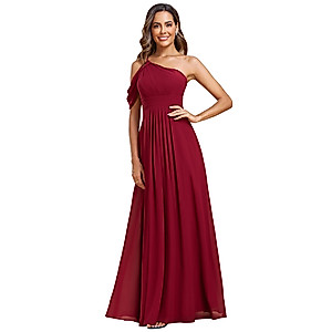 Ever-Pretty Women's Flowy One Shoulder Short Sleeve Backless A-line Floor Length Cocktail Dresses Burgundy US12