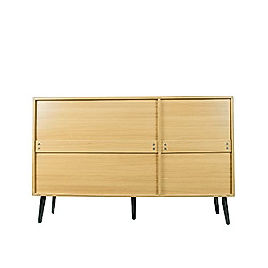 Mid-Century Sideboard Buffet Cabinet，Melpoemen Kitchen Storage Cabinet with Rattan Decorated Door and 4 Drawers，Liquor Cabinet, Dining Room, Hallway, Cupboard Console Table, Accent Cabinet,Natural